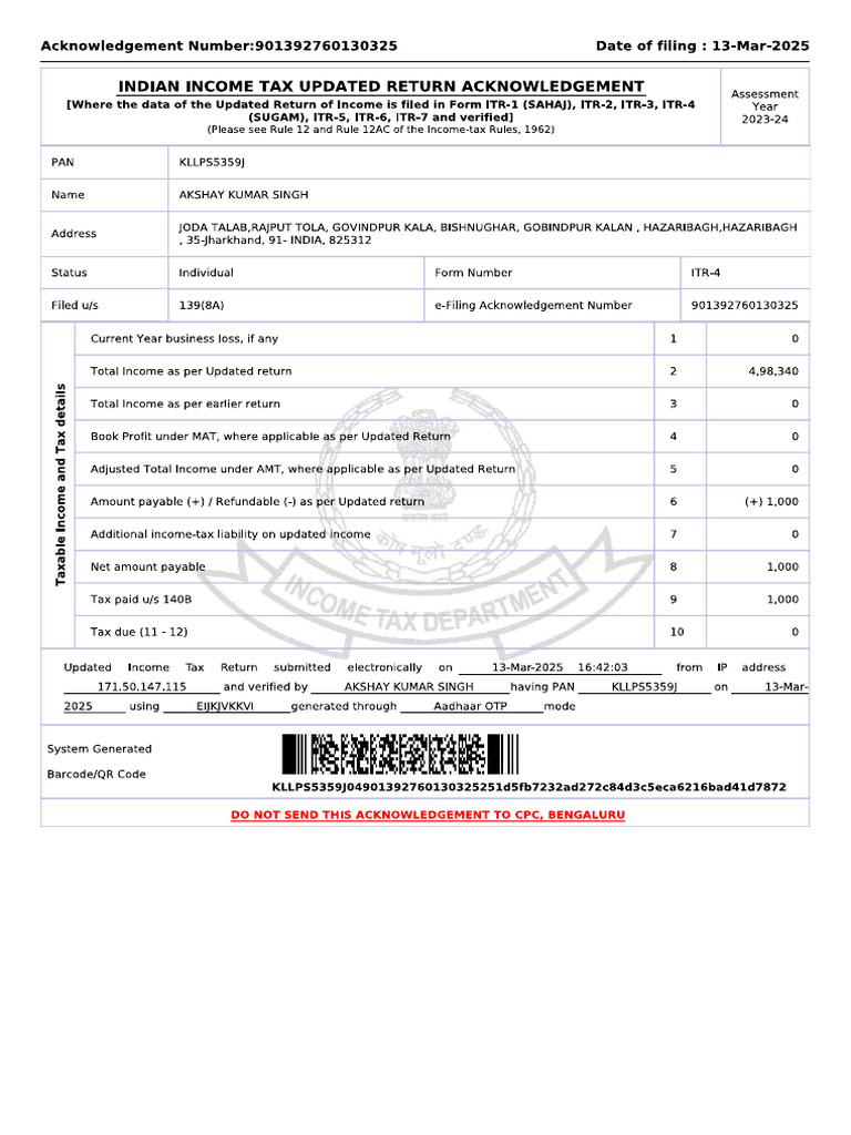 Itr V 24-25 (Vinod Mandal) | PDF