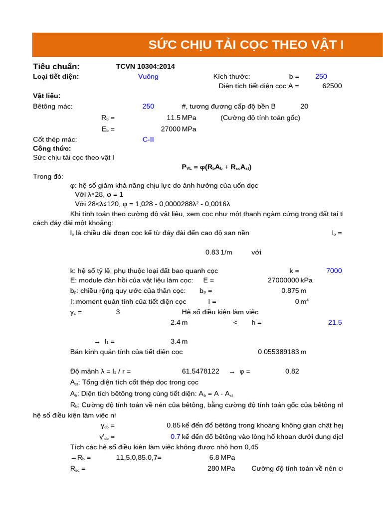 (Excel - Naphoga - VN) Tinh Suc Chiu Tai Cua Coc Theo TCVN 10304-2014 | PDF