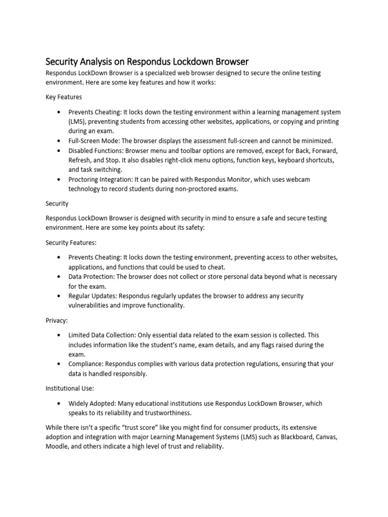 Security Features of Respondus LockDown Browser | PDF