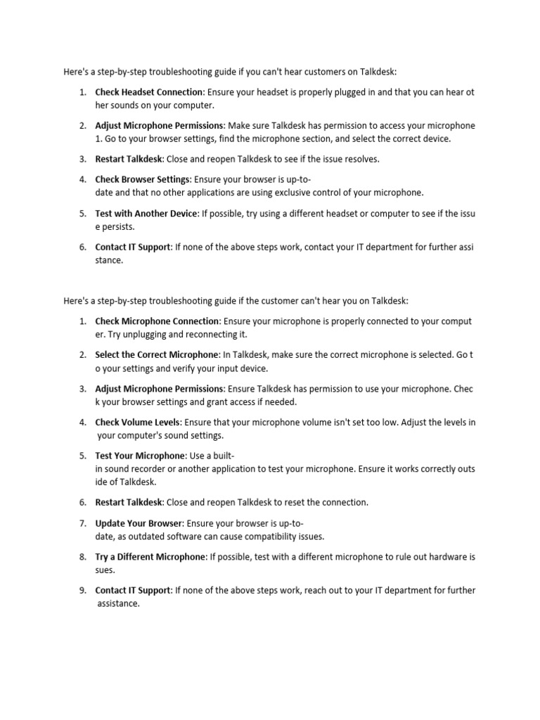Talkdesk Audio Troubleshooting Guide | PDF
