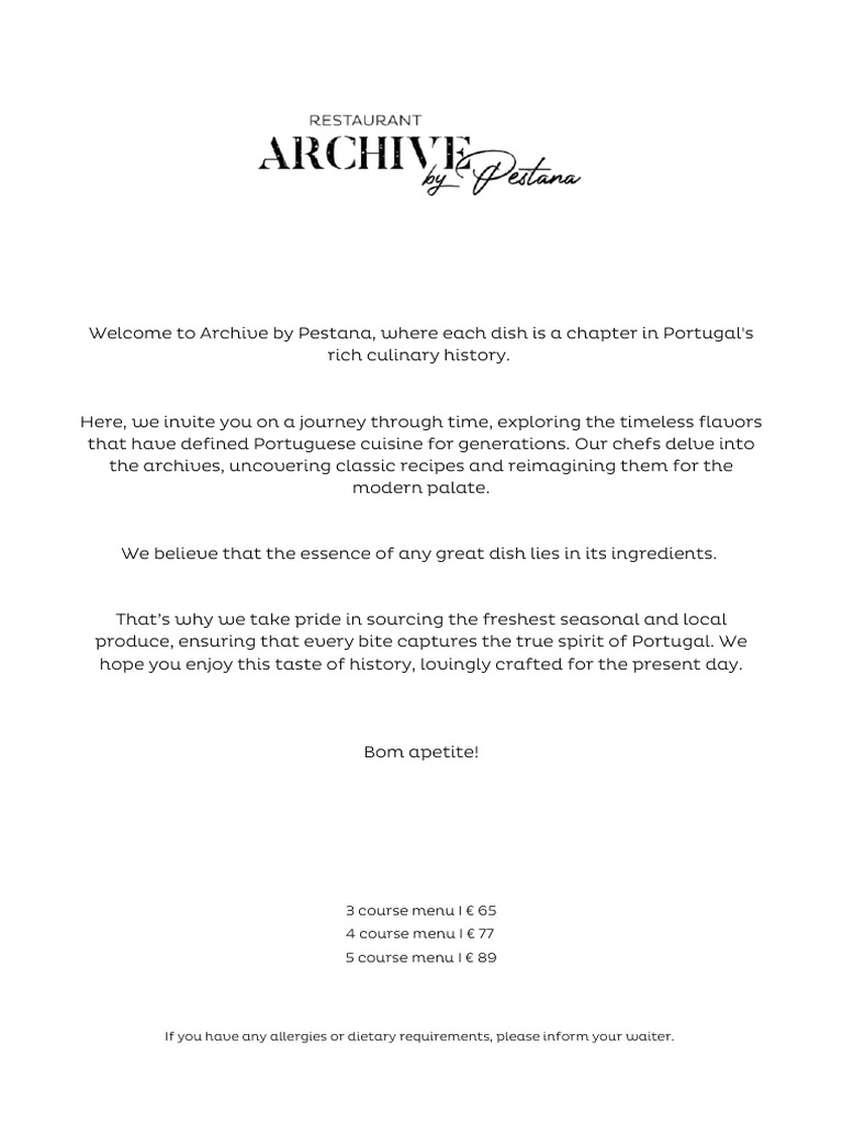 Pestana Amsterdam Archive Restaurant Menu | PDF | Food And Drink | Foods