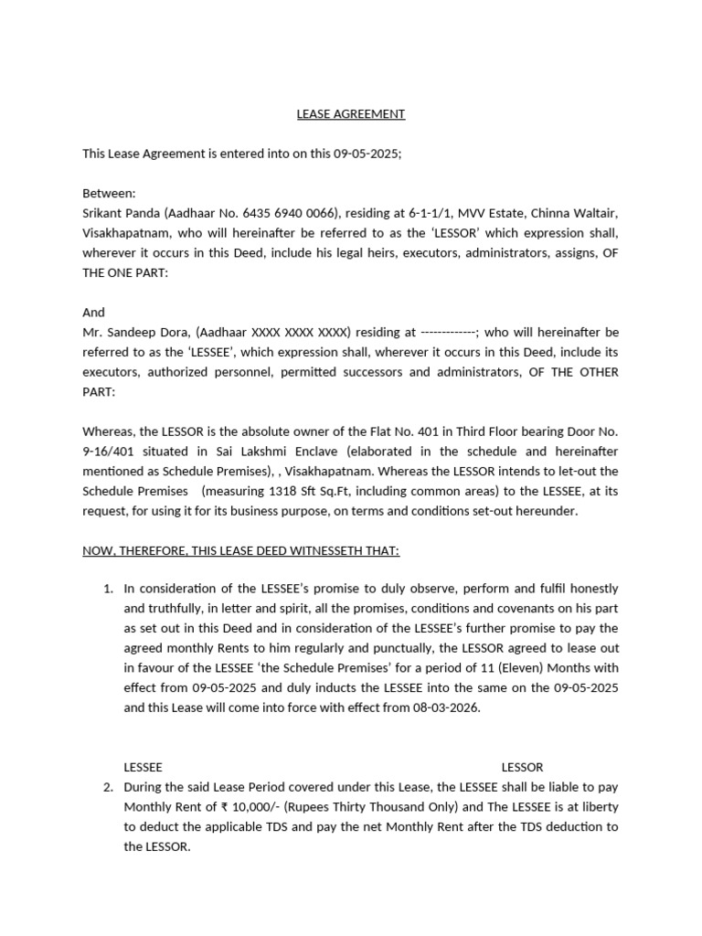 Srikanta Panda Rent Agreement. | PDF | Lease | Property