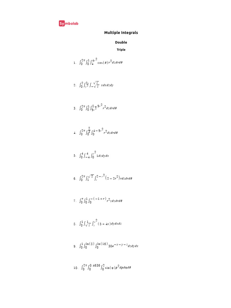 Multiple-Integrals Triple Worksheets | PDF