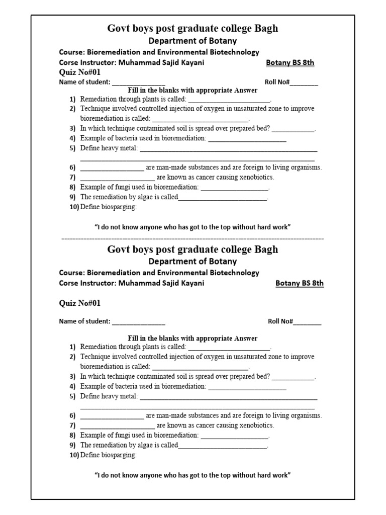 Quiz Bs 8th Bioremediation | PDF | Environmental Remediation ...