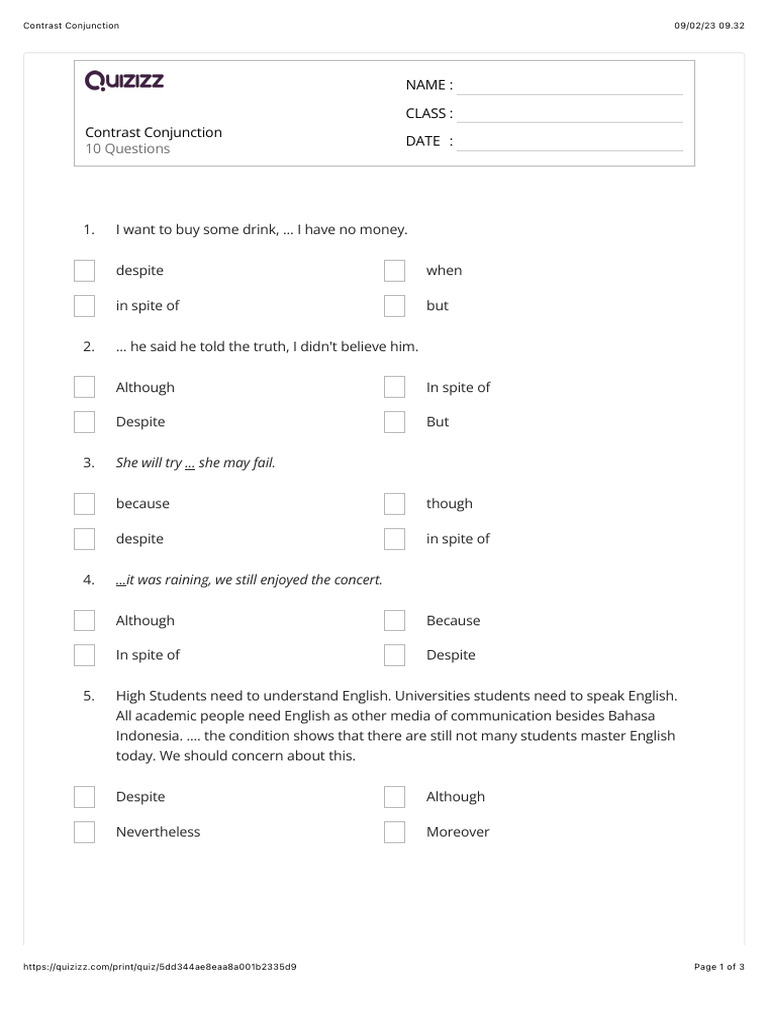 Contrast Conjunction | PDF