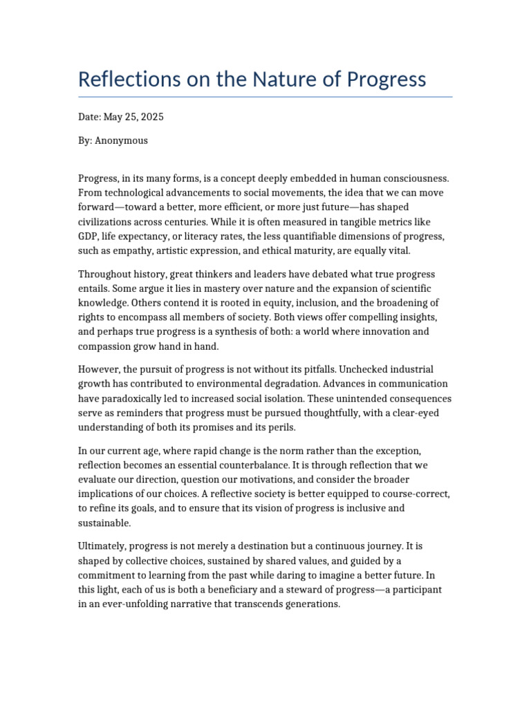 Progress Reflection Filler Document | PDF