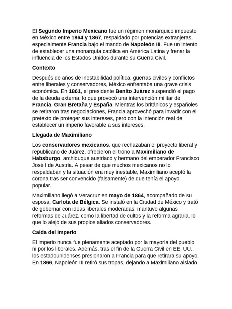 El Segundo Imperio Mexicano Fue Un Régimen Monárquico Impuesto en ...