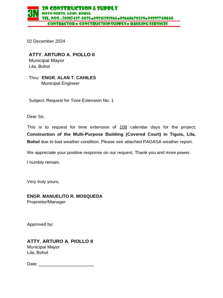 Request For Time Extension #1 - LILA - 108 CD (PAGASA) | PDF