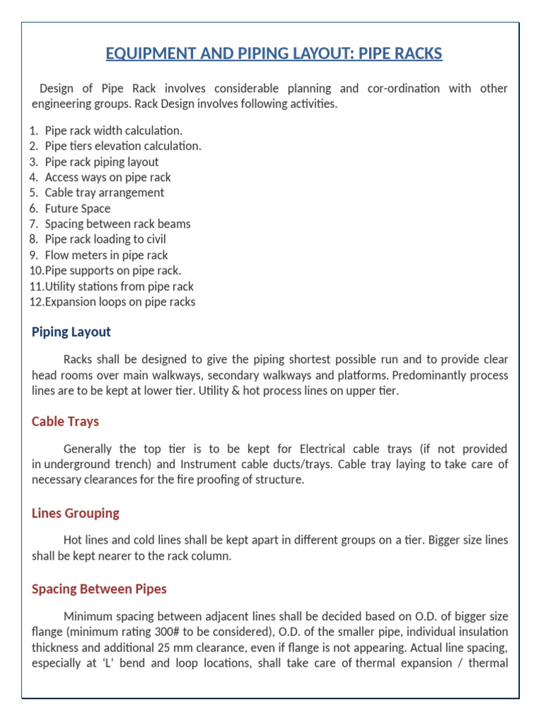 Pipe Rack Design and Layout Guide | PDF | Pipe (Fluid Conveyance ...