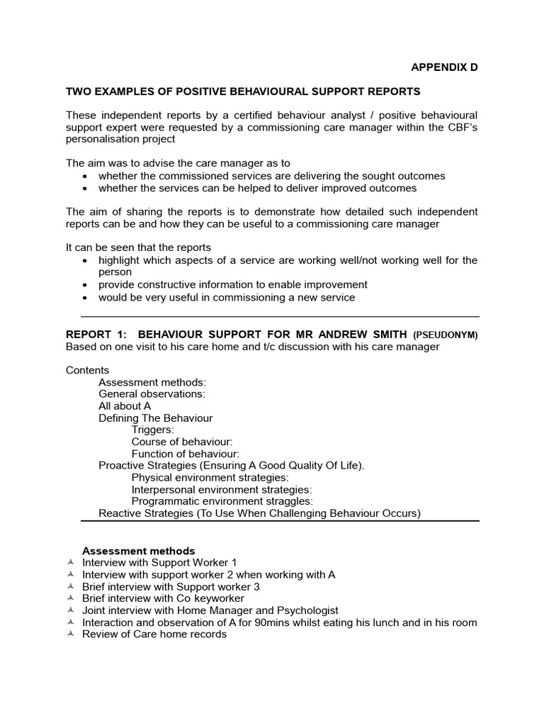 Positive Behavioural Support Reports | PDF | Behavior | Autism