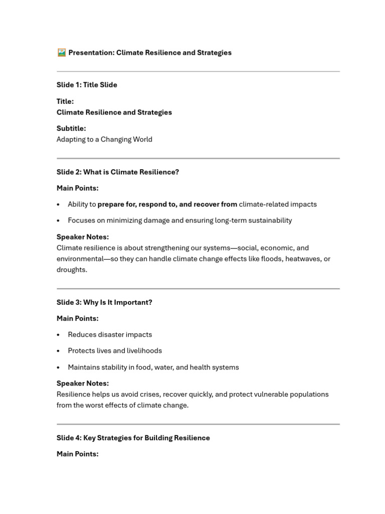 Climate Resilience Presentation Guide | PDF | Climate Resilience ...