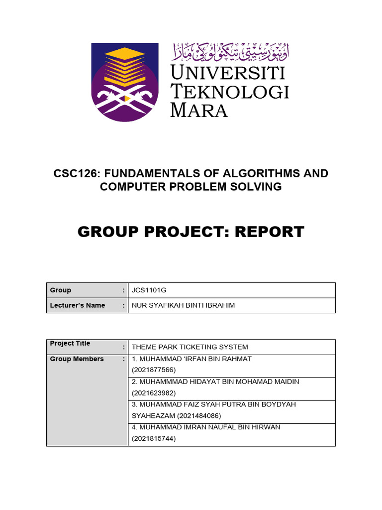 CSC126 Group Project Report (Wonderland Theme Park Ticketing System) | PDF | Parameter (Computer ...