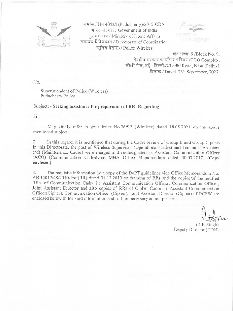 DCPW - RK Singh DD (CDN) - Letter DT 23.09.22 - Guideline For Re ...