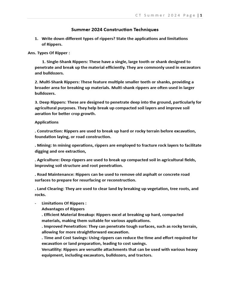 Summer 2024 Construction Techniques | PDF | Concrete | Emergency Management