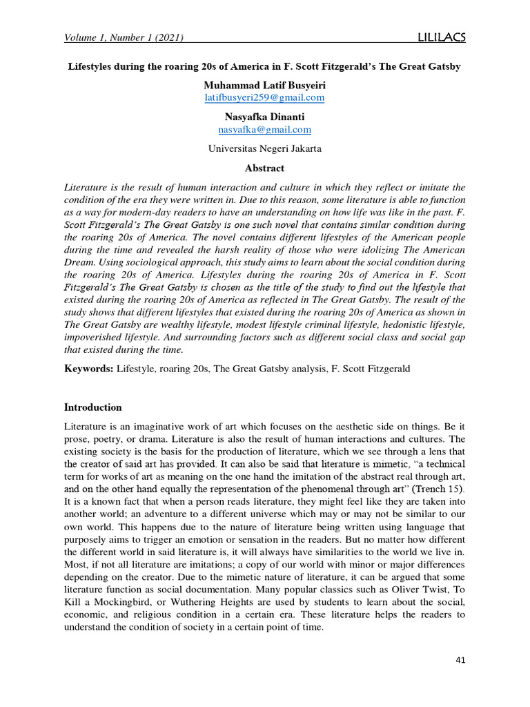 Lifestyles During The Roaring 20s of Ame | PDF | The Great Gatsby | F ...