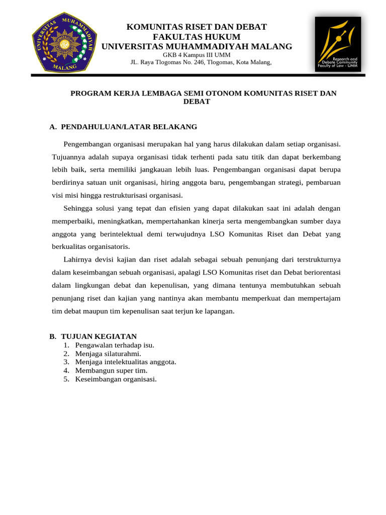 1TEMPLATE PROGRAM KERJA LSO KRD Divisi Kajian | PDF
