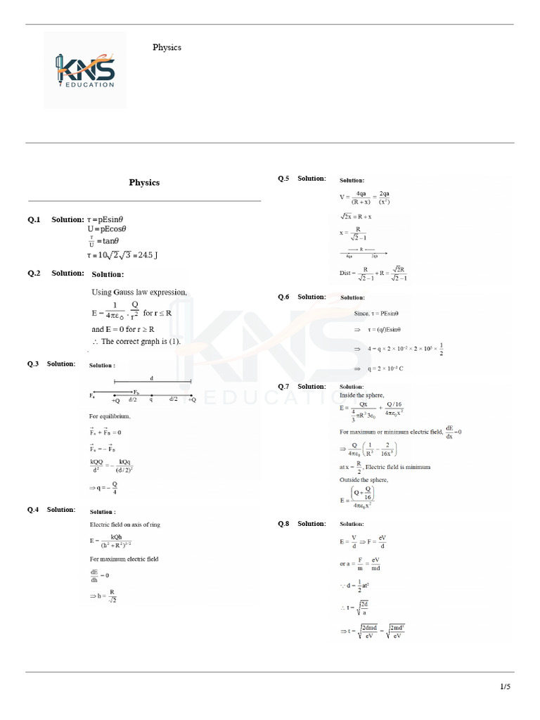 Electrostatic 1 Solution | PDF