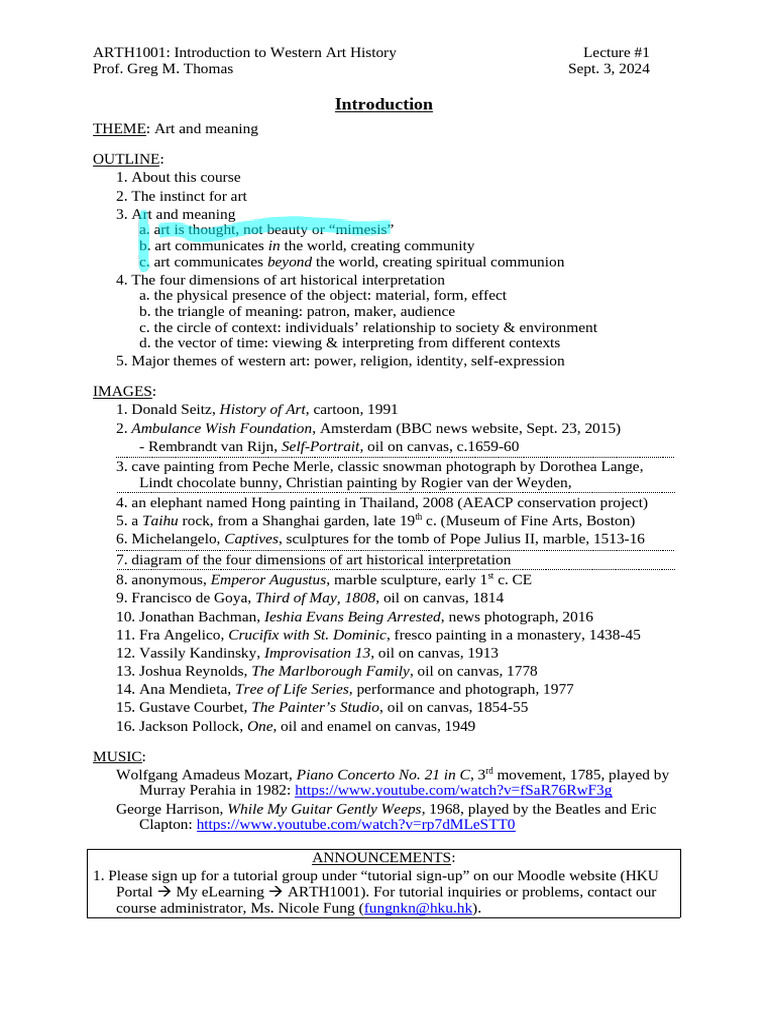 ARTH1001 Handout #1, Introduction | PDF | The Arts | Paintings