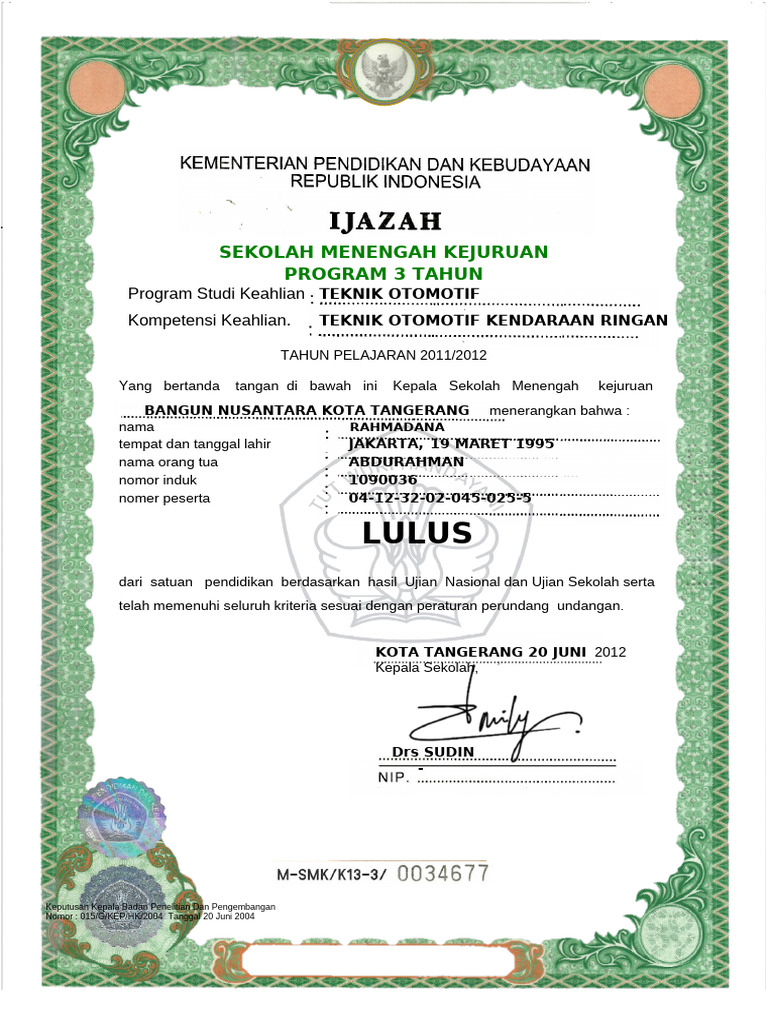 Lulus SMK Teknik Otomotif 2012 | PDF