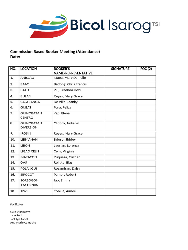 Booker's Meeting Attendance | PDF