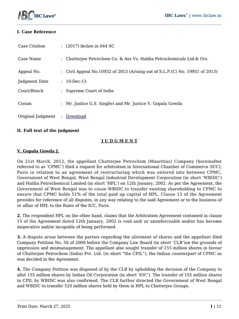 Chatterjee Petrochem Co Anr Vs Haldia Petrochemicals LTD Ors Supreme ...