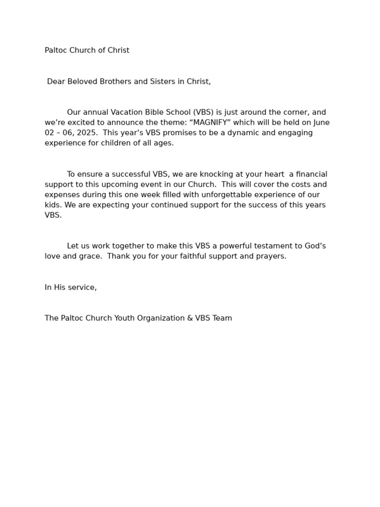 Vbs Solicitation Letter | PDF
