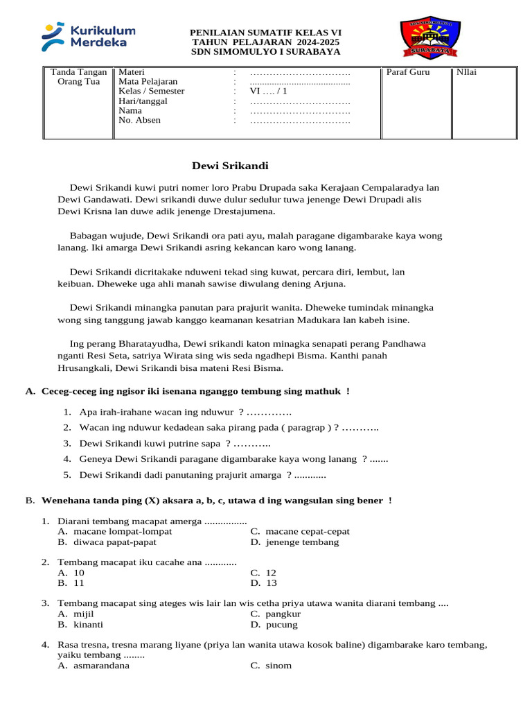 Soal Basa Jawa Kurmer Pak Samad | PDF
