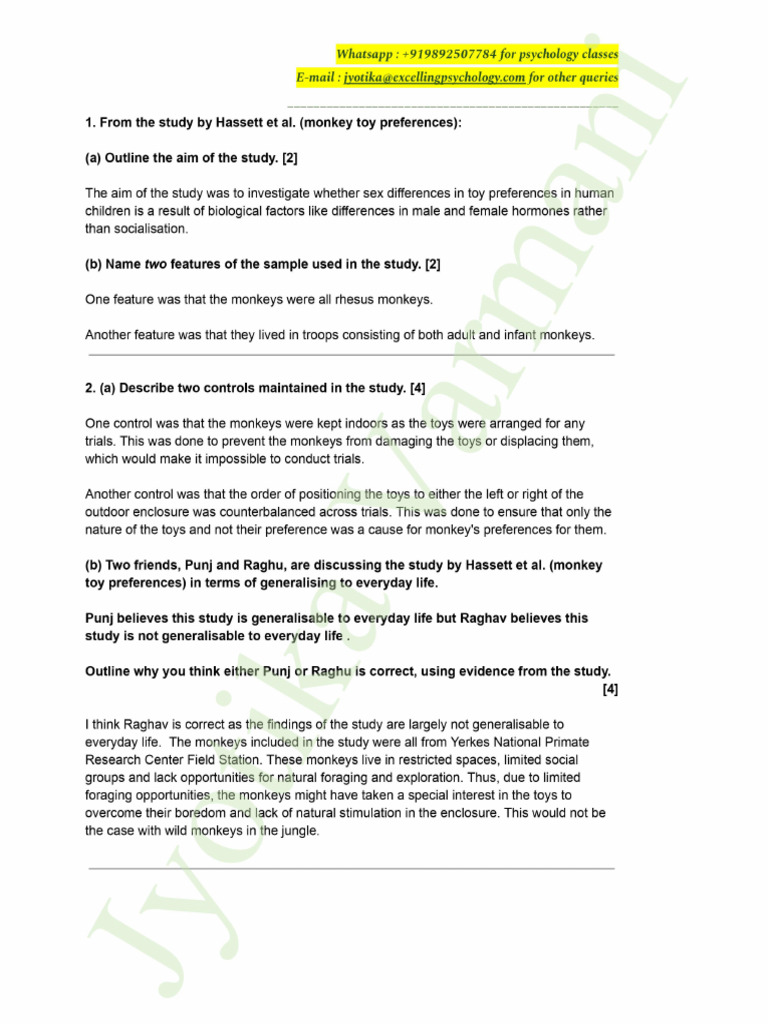 Core Study 2 Hassett Et Al Practice Past Paper Questions With Model ...