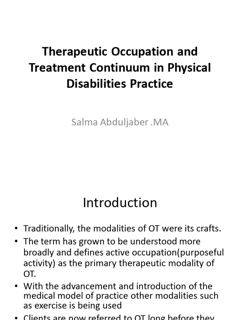 Therapeutic Occupation and Treatment Continuum | PDF | Occupational ...