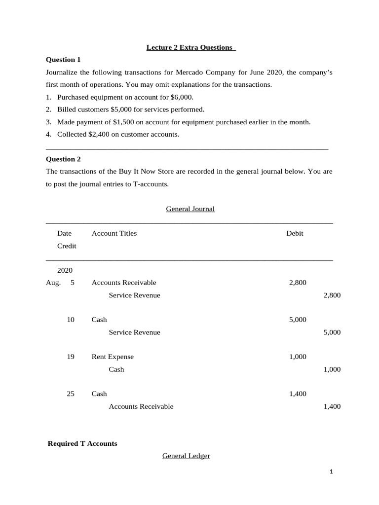Lecture 2 Extra Questions | PDF | Debits And Credits | Financial Services