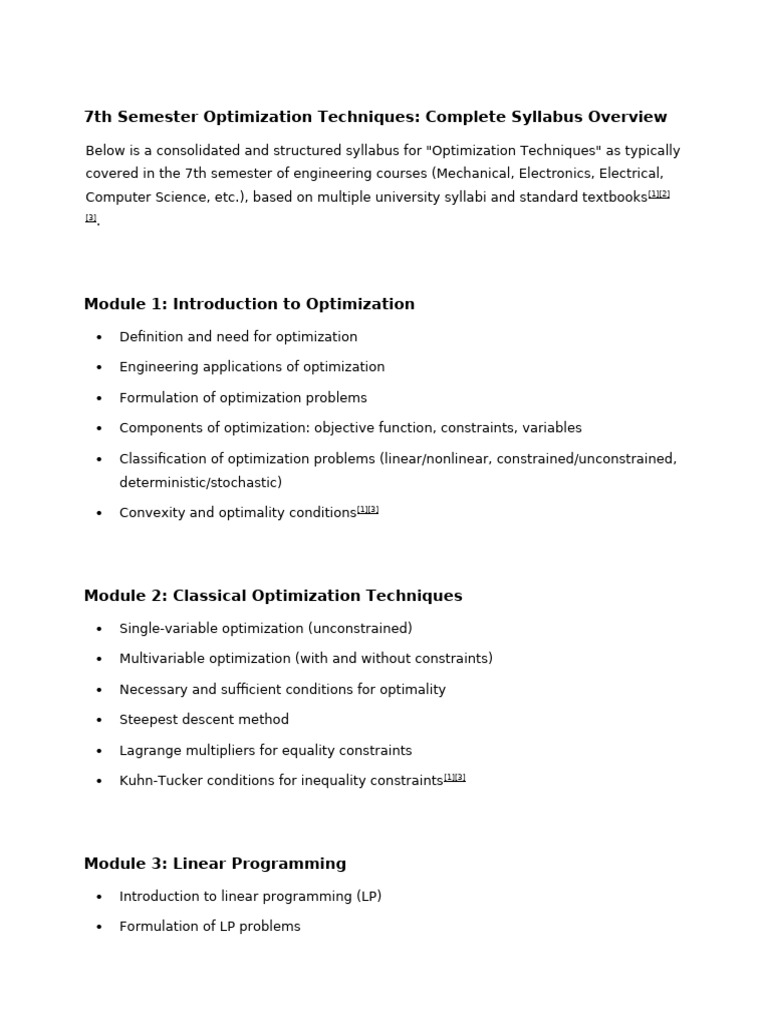 7th Semester Optimization Techniques | PDF | Mathematical Optimization | Linear Programming
