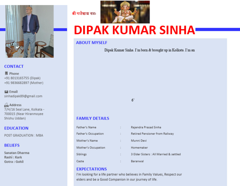 Biodata of Dipak | PDF