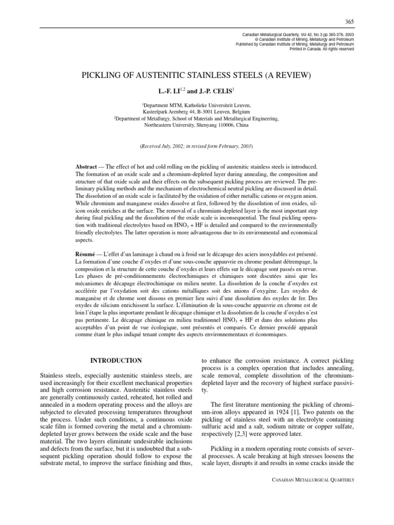 Pickling Austenitic Stainless Steels | PDF | Stainless Steel | Chromium