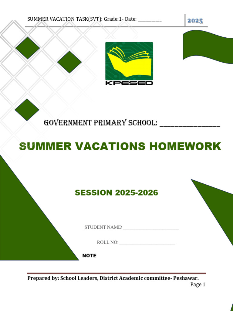 Grade 1 Summer Vacation Homework 2025 | PDF | Linguistics