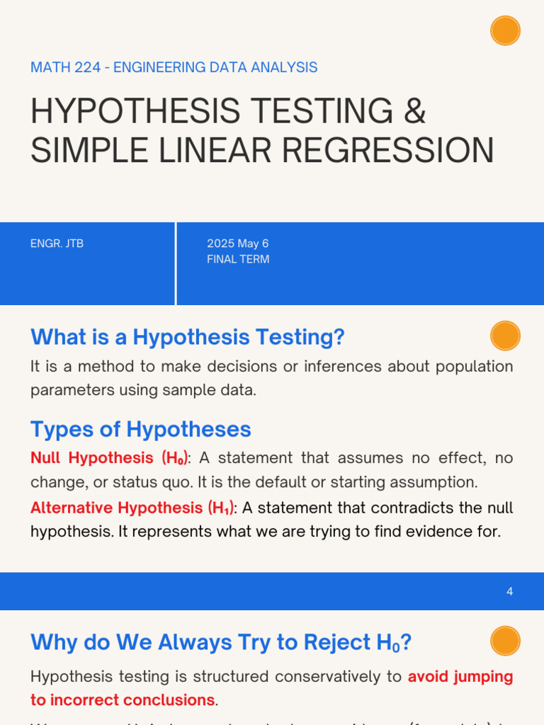 Hypothesis Testing Simple Linear Regression | PDF | Type I And Type Ii ...