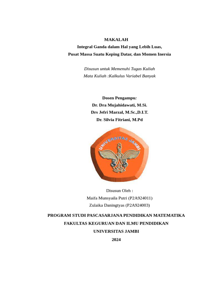 KVB Pusat Massa & Momen Inersia (Maifa Zulaika) | PDF