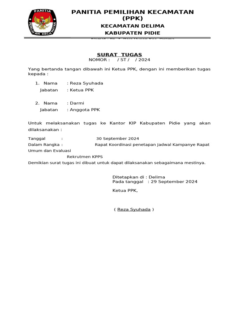 Surat Tugas PPK | PDF