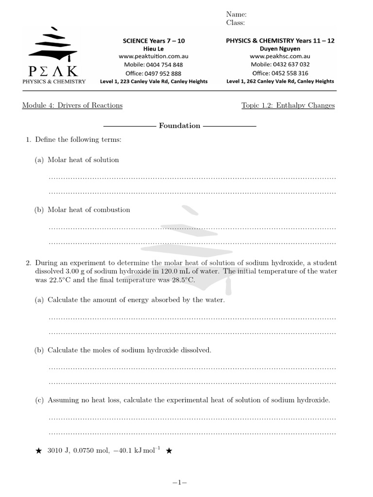 Peak HSC Module 4 Week 2 | PDF | Mole (Unit) | Combustion