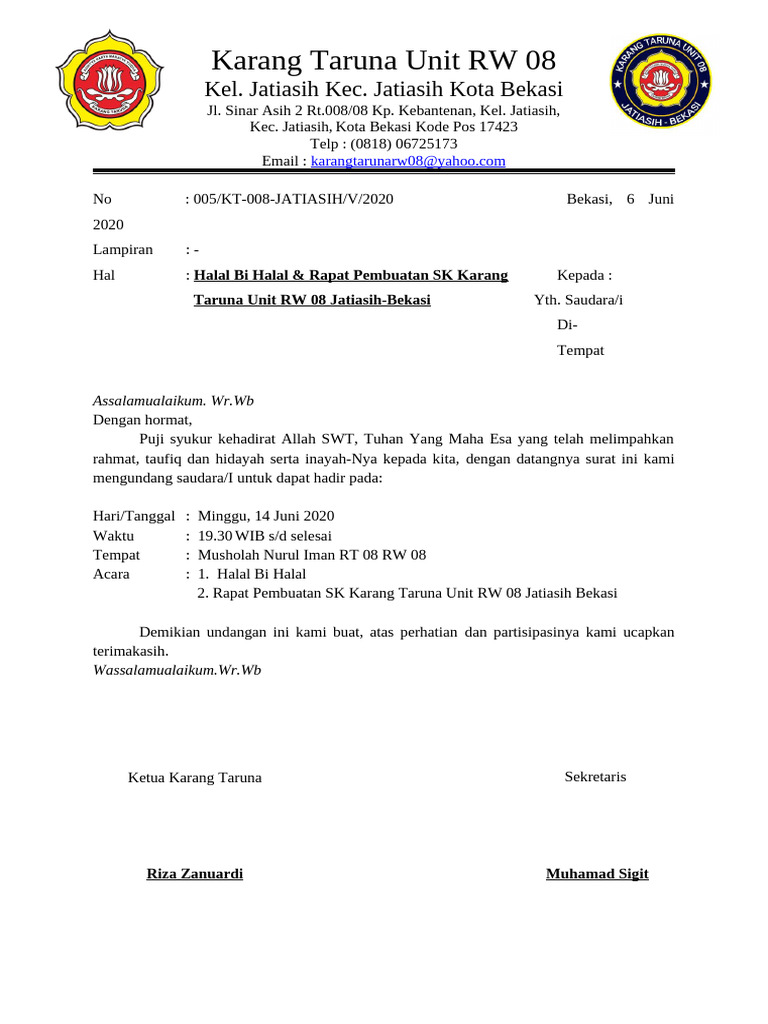 Undangan Halal Bi Halal Karang Taruna RW 08 | PDF