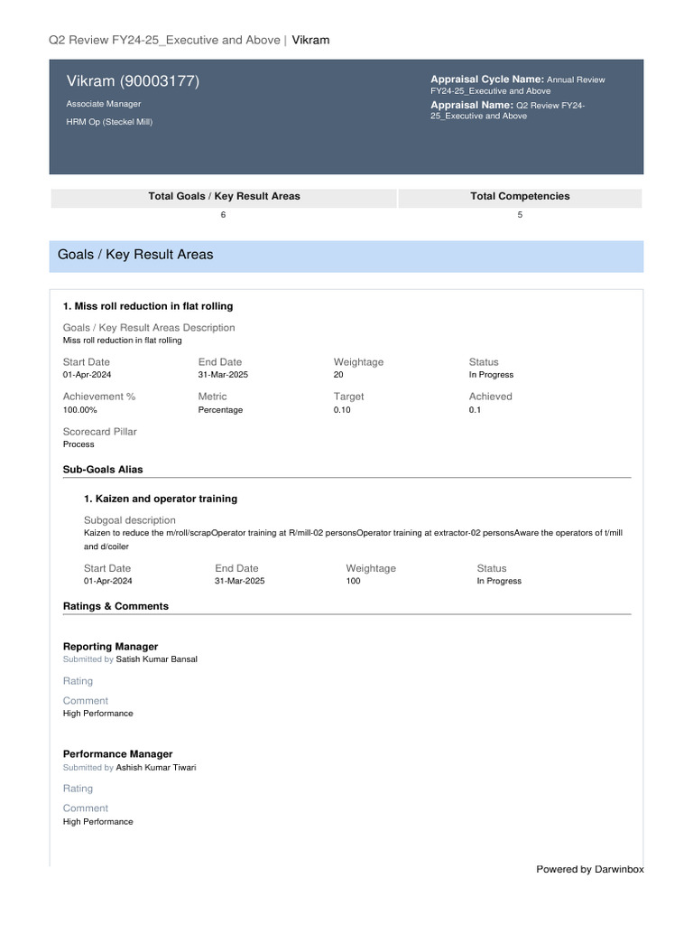 A15965250516773e3a480368 Vikram Appraisal Annual Review FY24-25 Executive and Above Masked | PDF ...