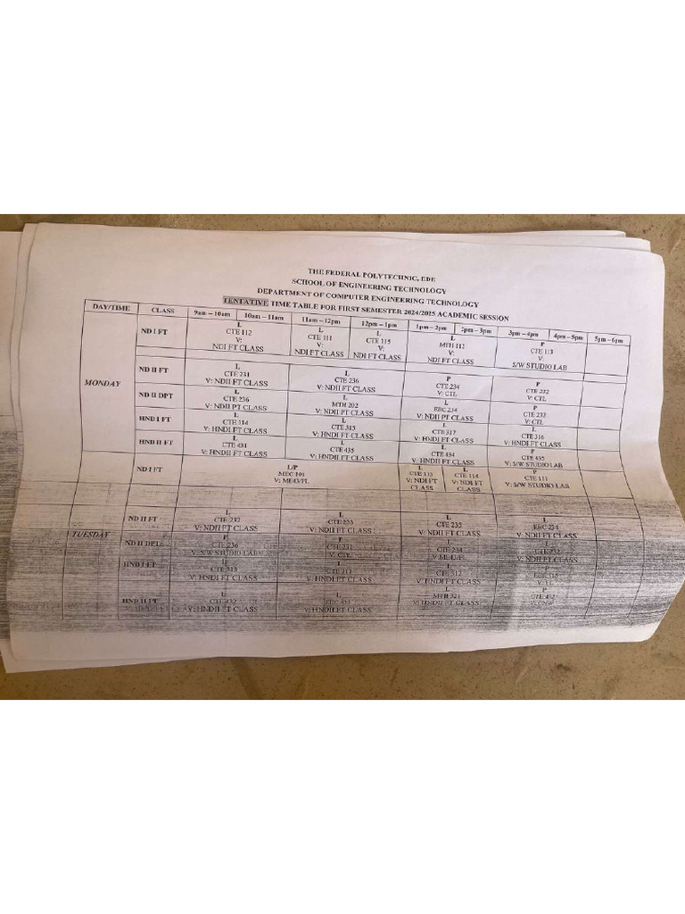Computer Engineering 2024 - 2025 First Semester Timetable | PDF