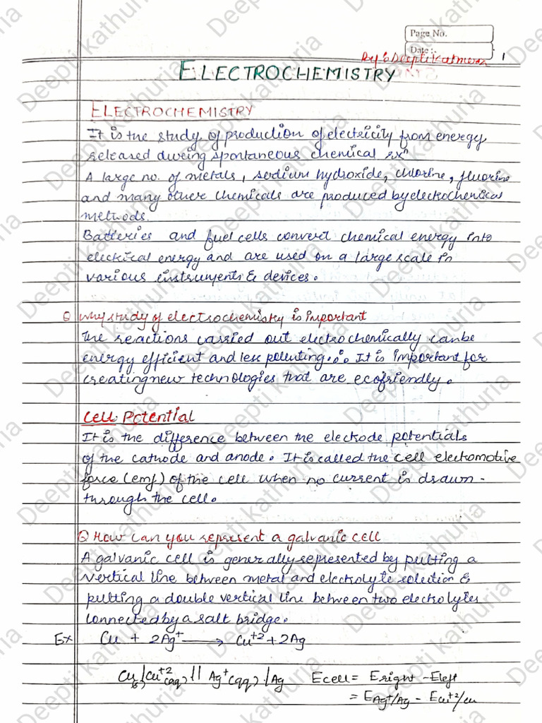 Electrochemistry Class 12 Notes | PDF