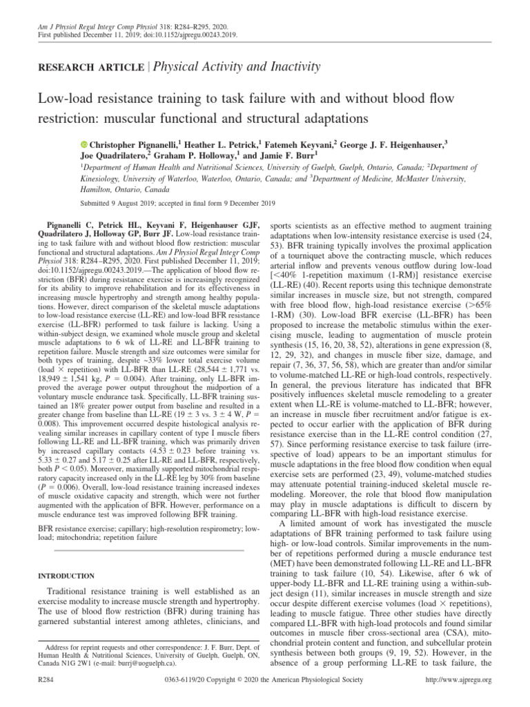 Low-load resistance training to task failure with and without blood flow restriction muscular ...