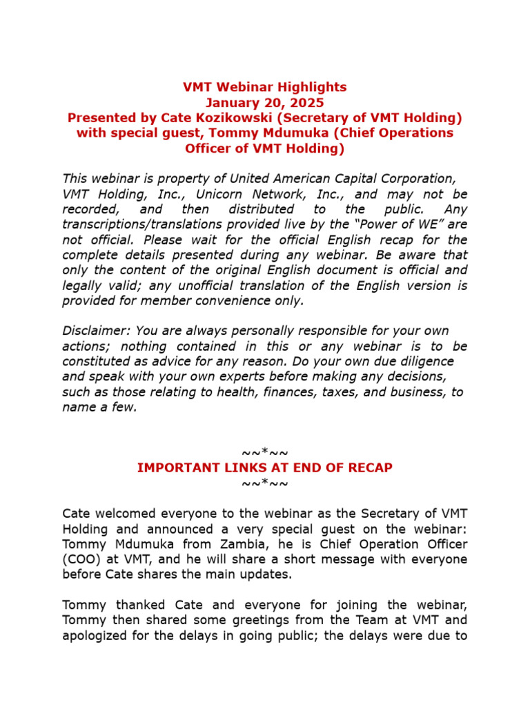 VMT Webinar Highlights-2025-01-20 | PDF | Prices | Private Sector