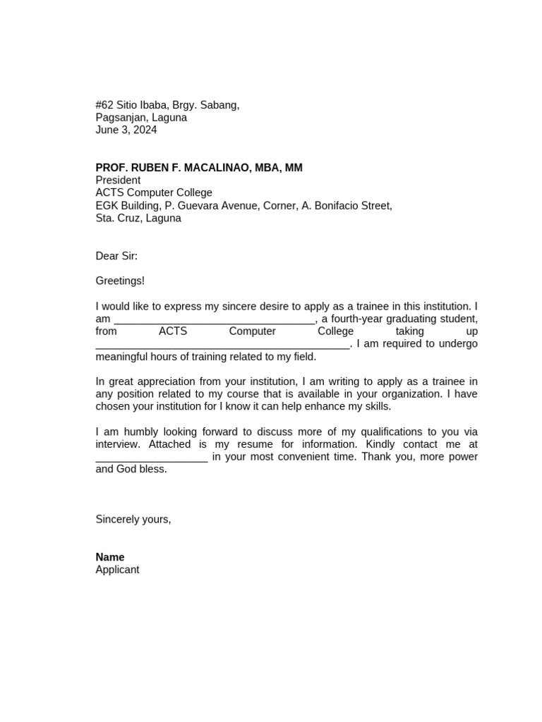 Updated Sample Application Letter | PDF