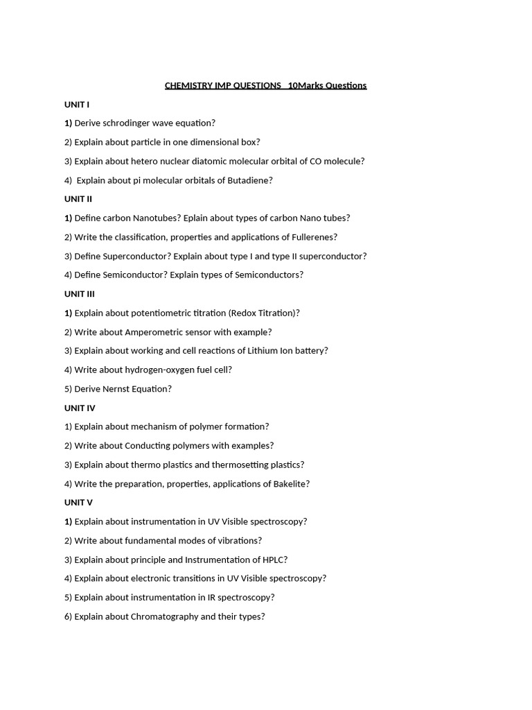 Chemistry Imp Questions | PDF | Molecules | Polymers
