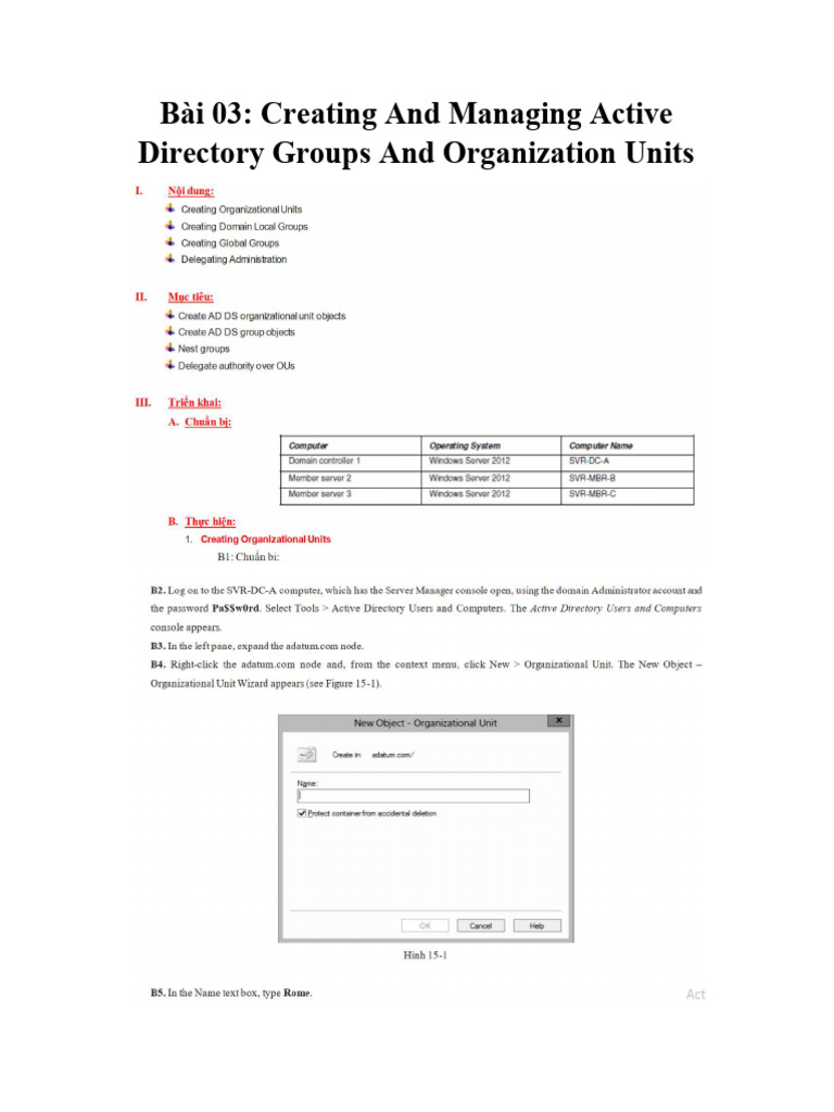 Lab 03 - Creating and Managing Active Directory Groups and Organization Units | PDF