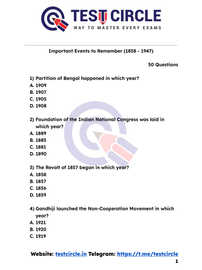 Important Events To Remember | PDF | Secession | Independence