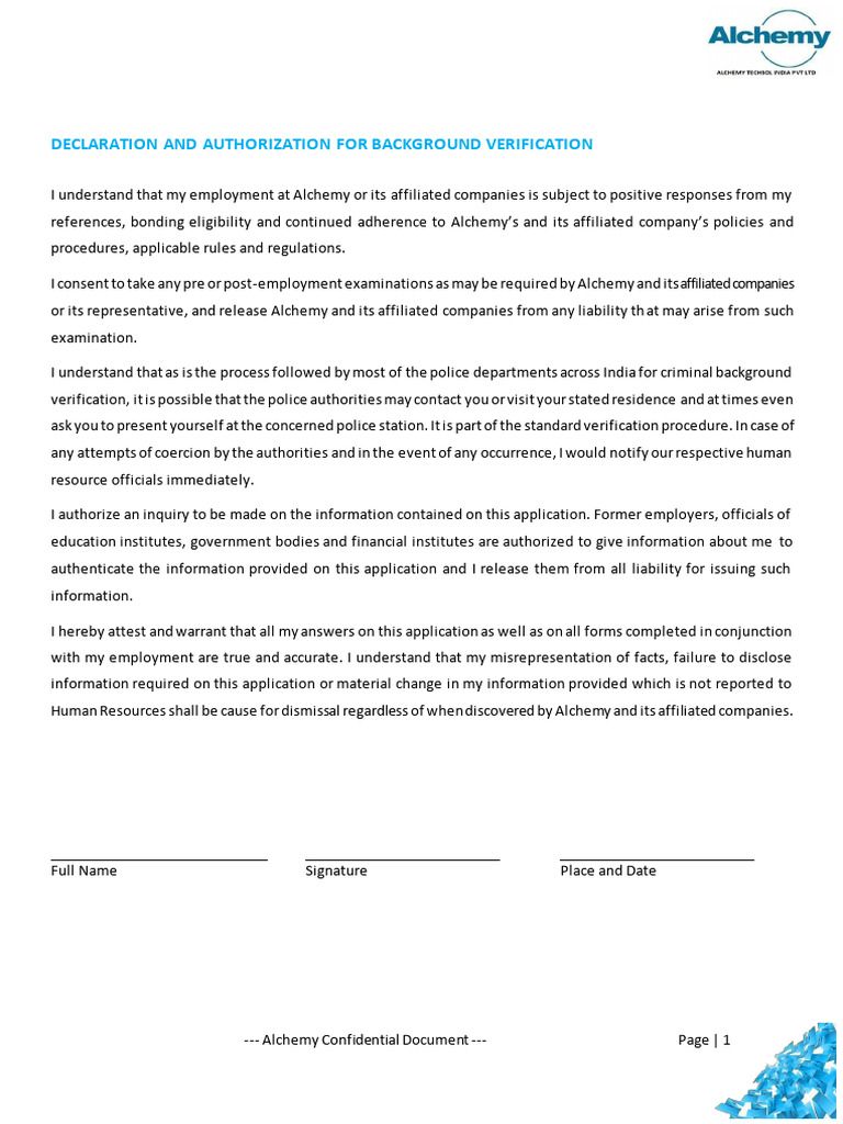 Authorization For Background Verification | PDF