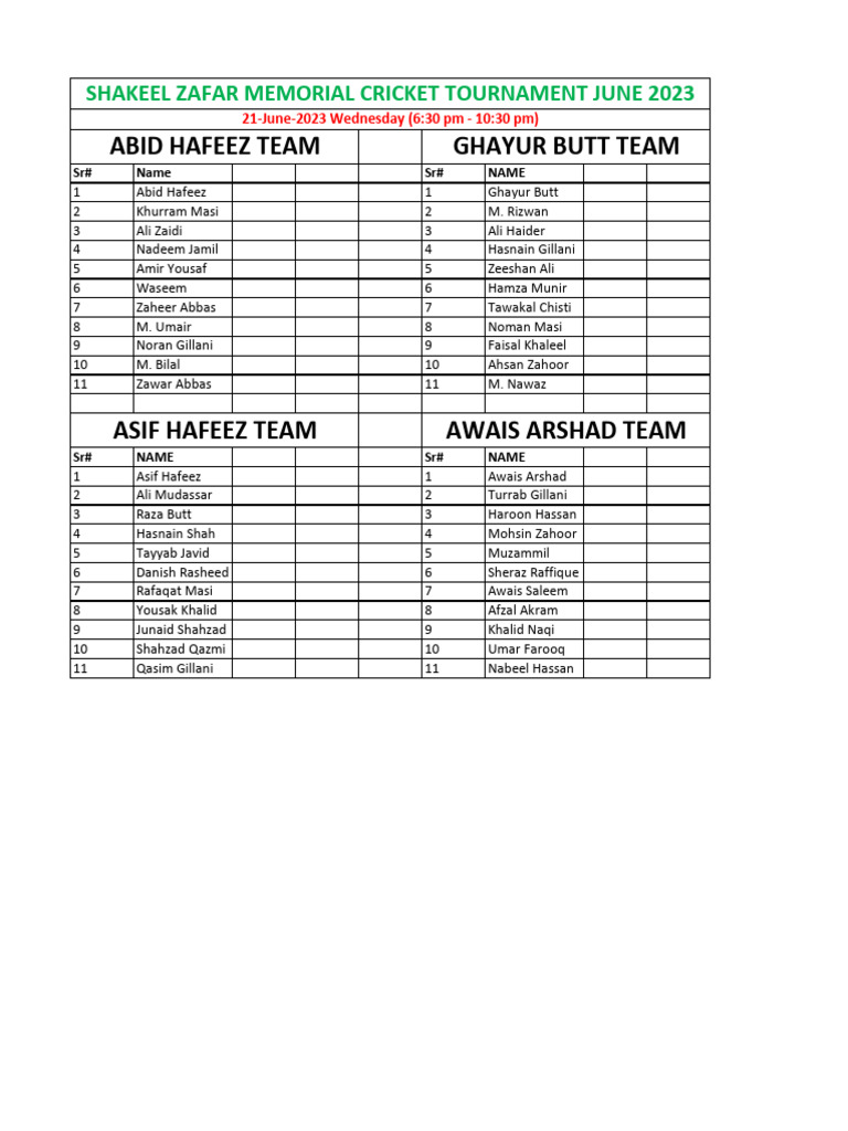 Cricket Team Names for June 2023 Tournament | PDF